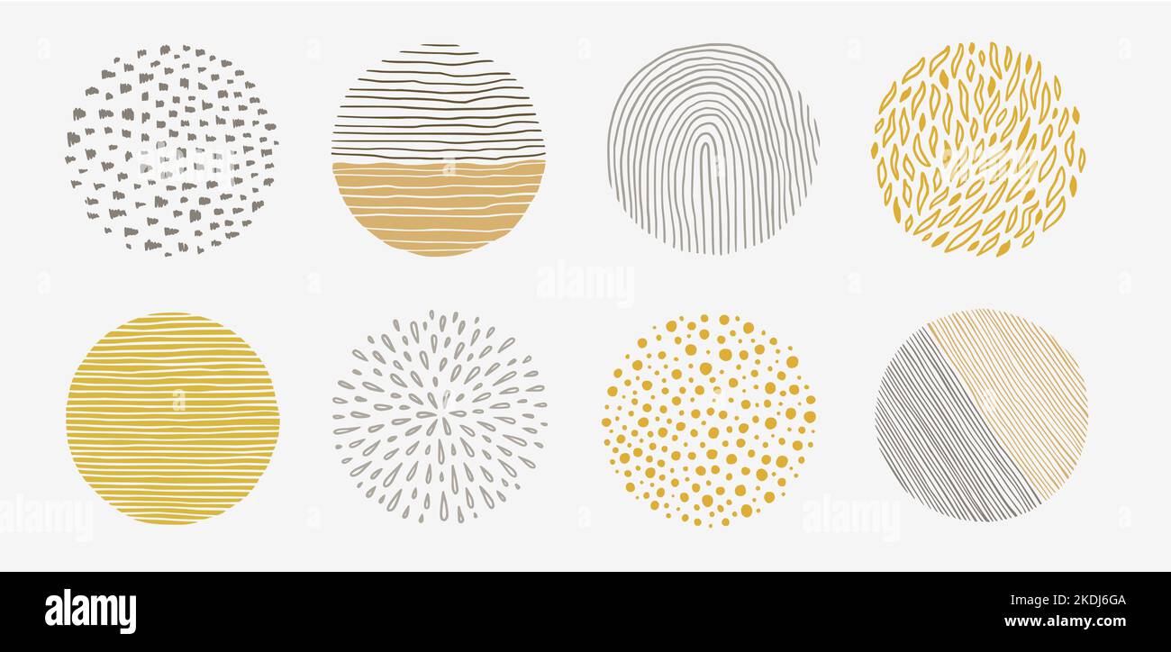 Abstract line pattern circle set. Hand drawn texture, doodle decorative ...