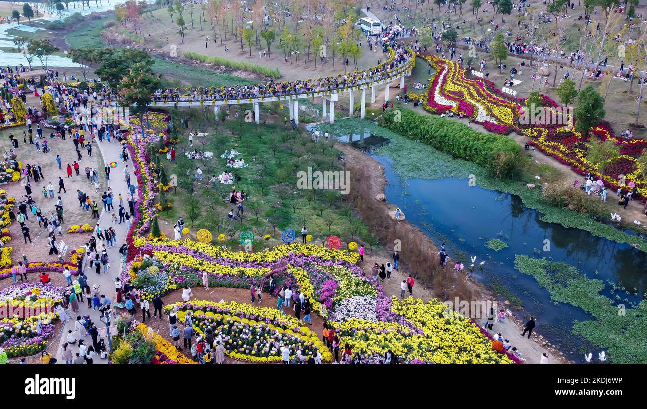 Aerial photos show the 39th Golden Autumn Chrysanthemum Exhibition ...