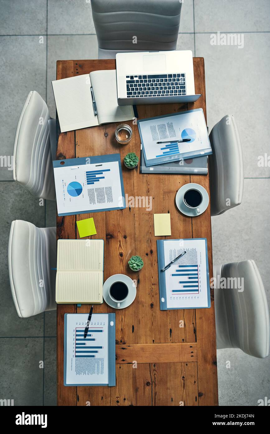 Everything a boardroom needs. High angle shot of a boardroom table ...