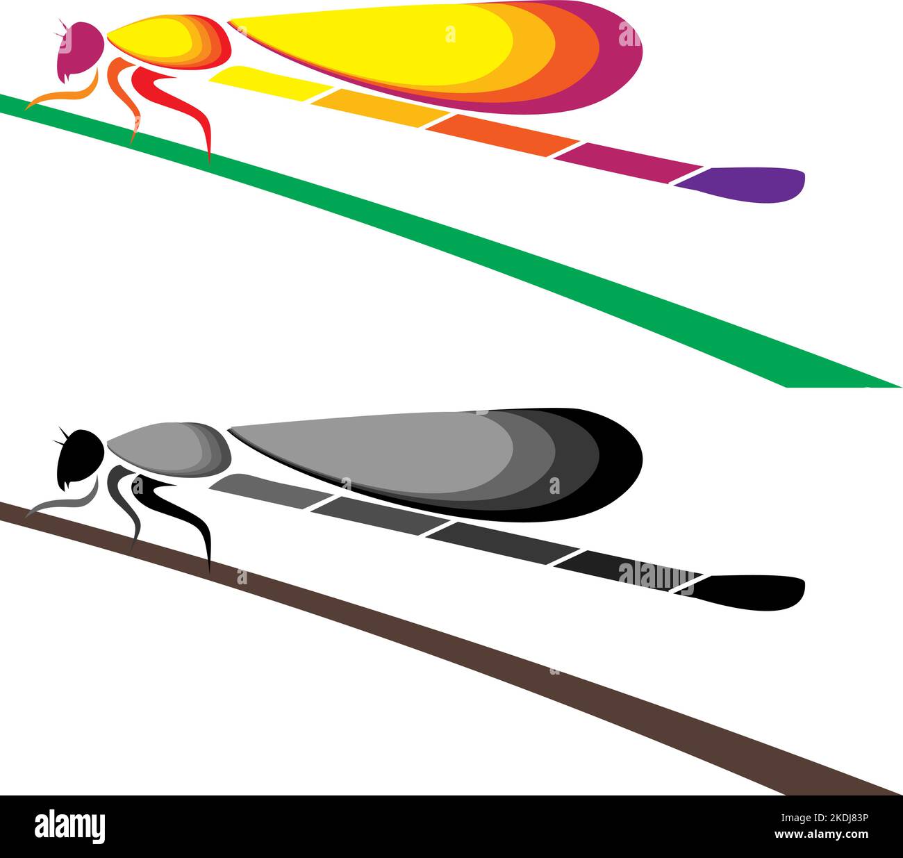 Dragonfly perched on a leaf - Illustrations,vector. Easy editable ...