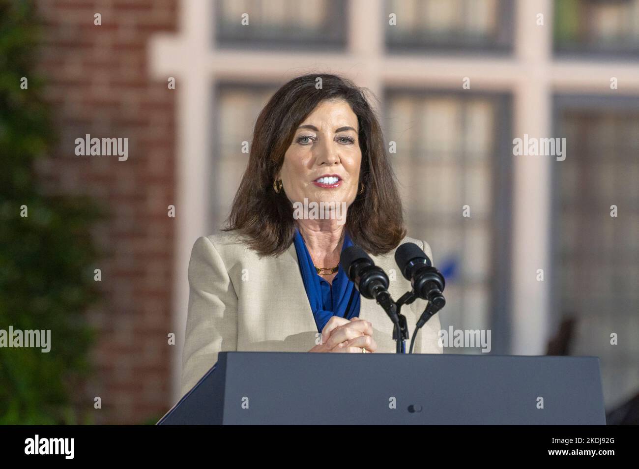 YONKERS, NEW YORK - NOVEMBER 06: New York Governor Kathy Hochul speaks ...