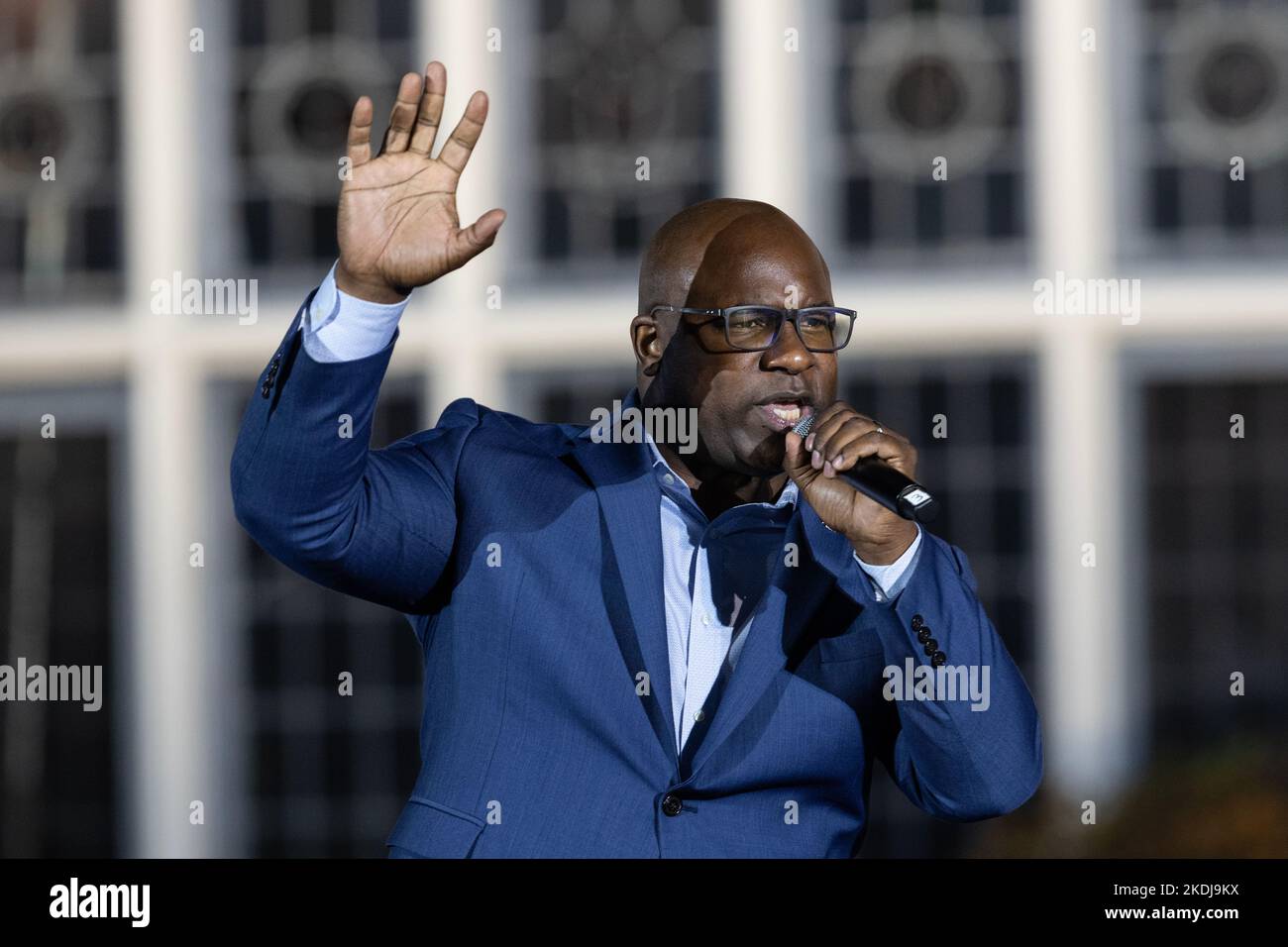 Representative Jamaal Bowman speaks during campaign stop for Governor ...