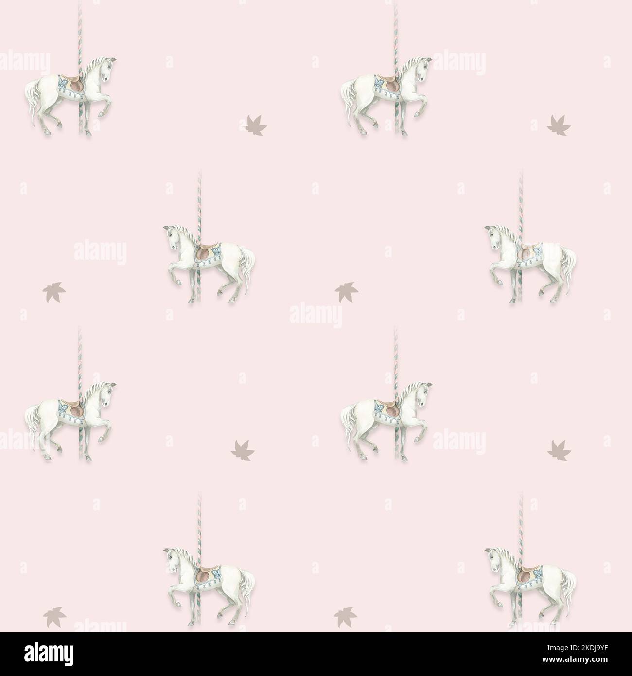 Horse, pink. Pattern Painted by hand in watercolor. Used in modern and ...