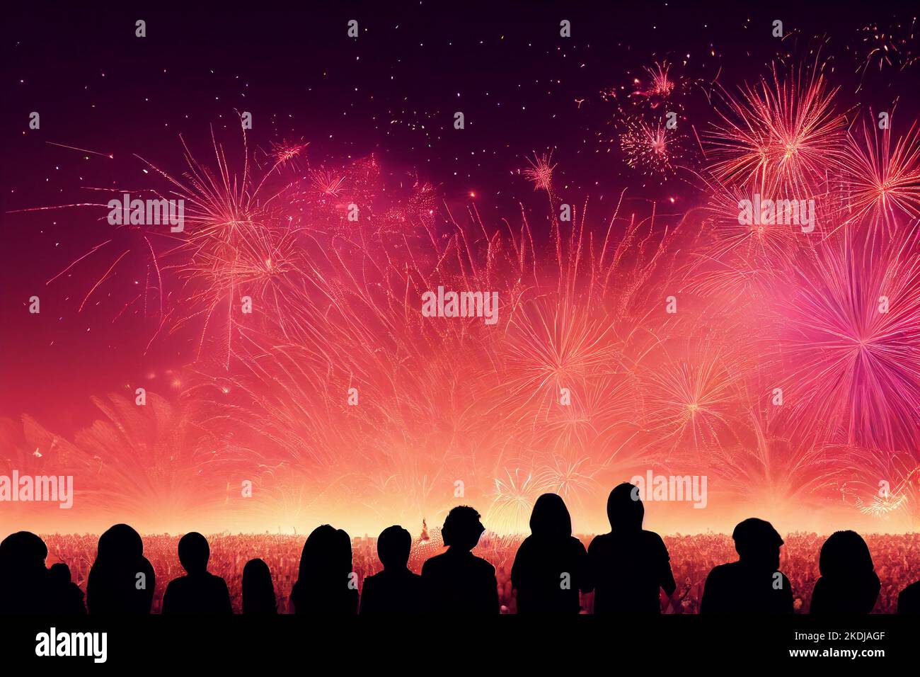 silhouette crowd watching fireworks Stock Photo - Alamy