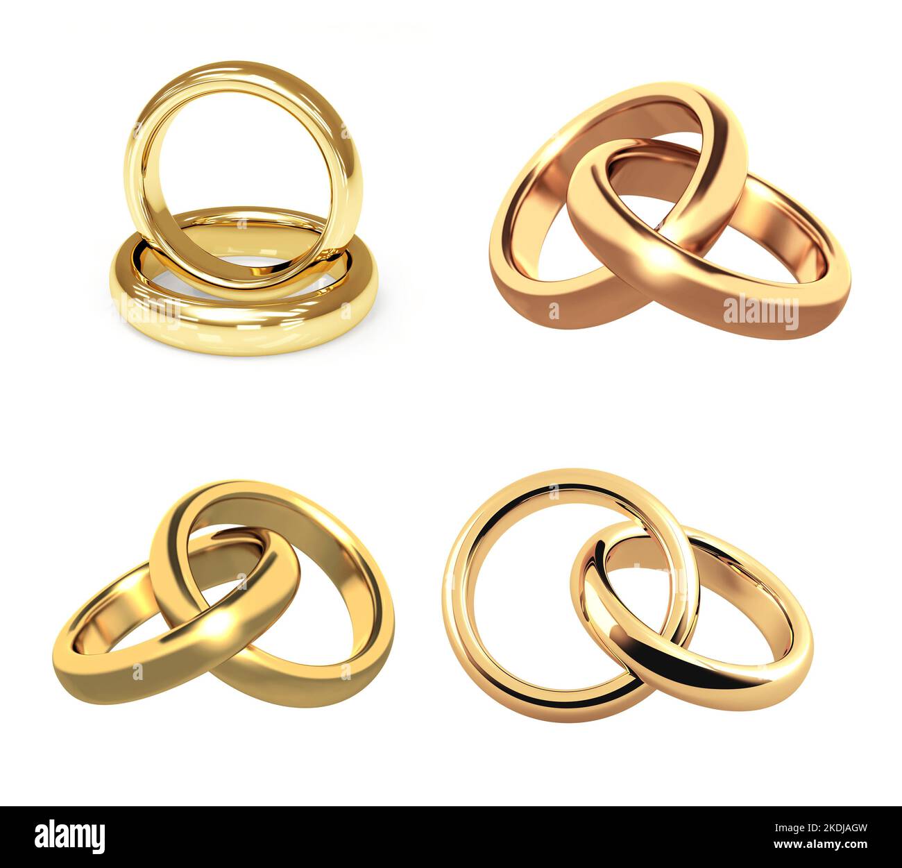 Collection of gold wedding rings. Objects isolated on white background ...