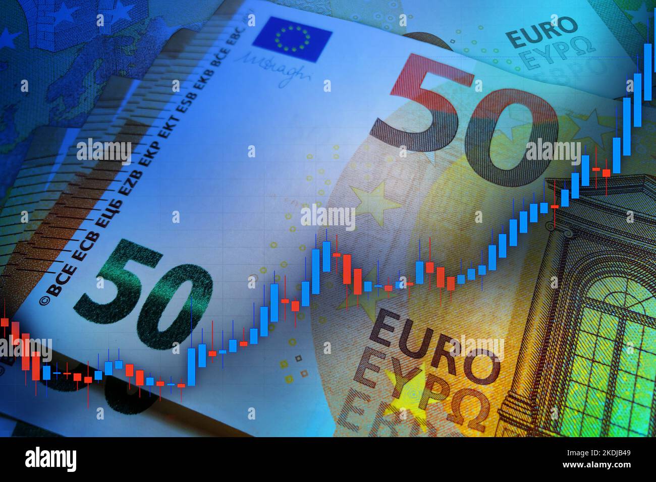Euro with a stock market index chart. Euro rise concept. European ...