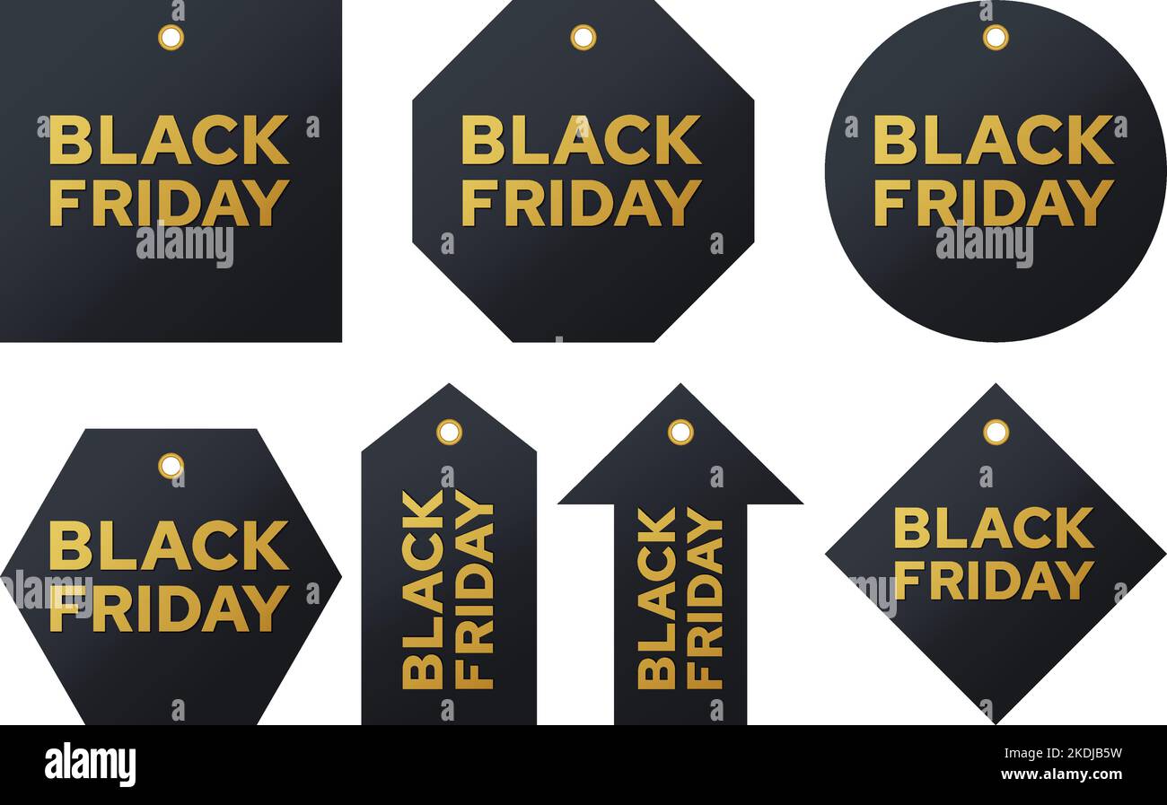 Black friday sales labels. Discount tags golden letters on a dark ...