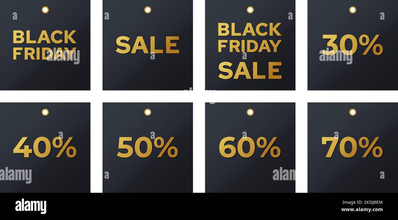 Black friday sales labels. Discount tags golden letters on a dark ...