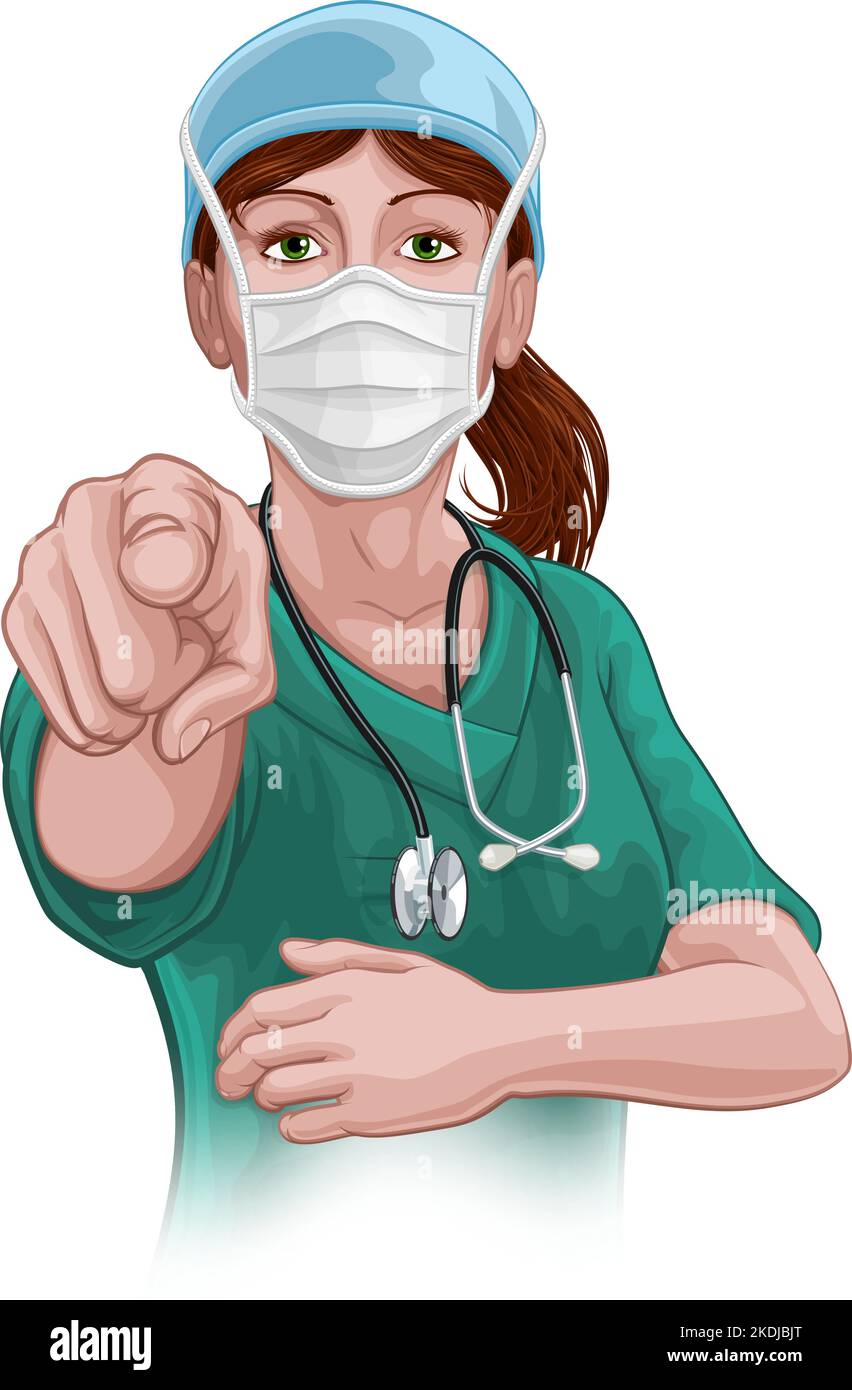 Doctor or Nurse Woman in Scrubs Uniform Pointing Stock Vector Image ...