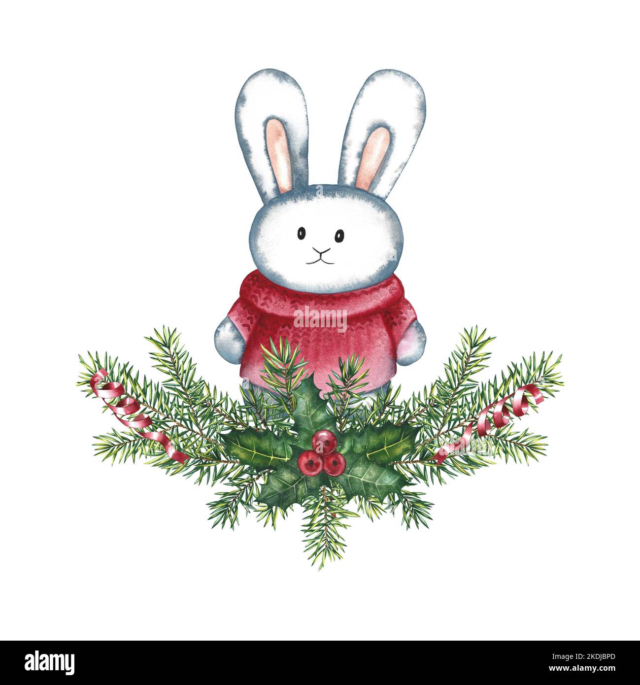 Christmas composition with a rabbit. White rabbit in a New Year's ...