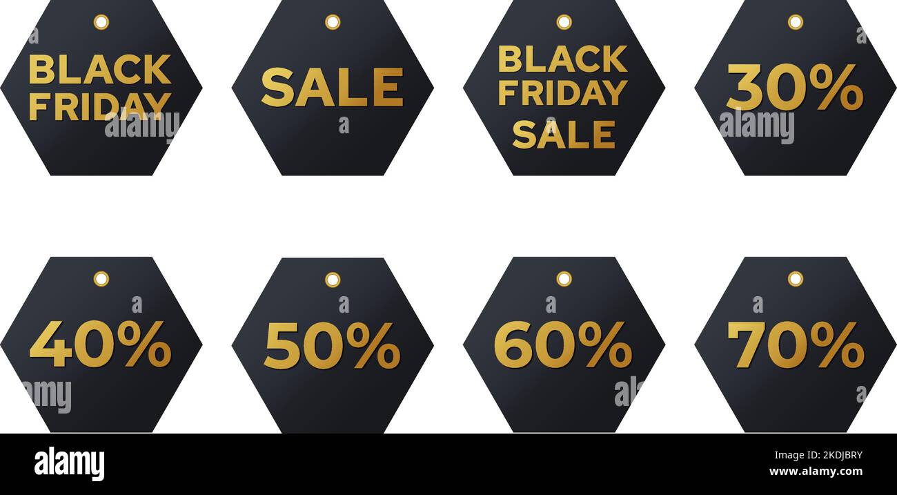 Black friday sales labels. Discount tags golden letters on a dark ...