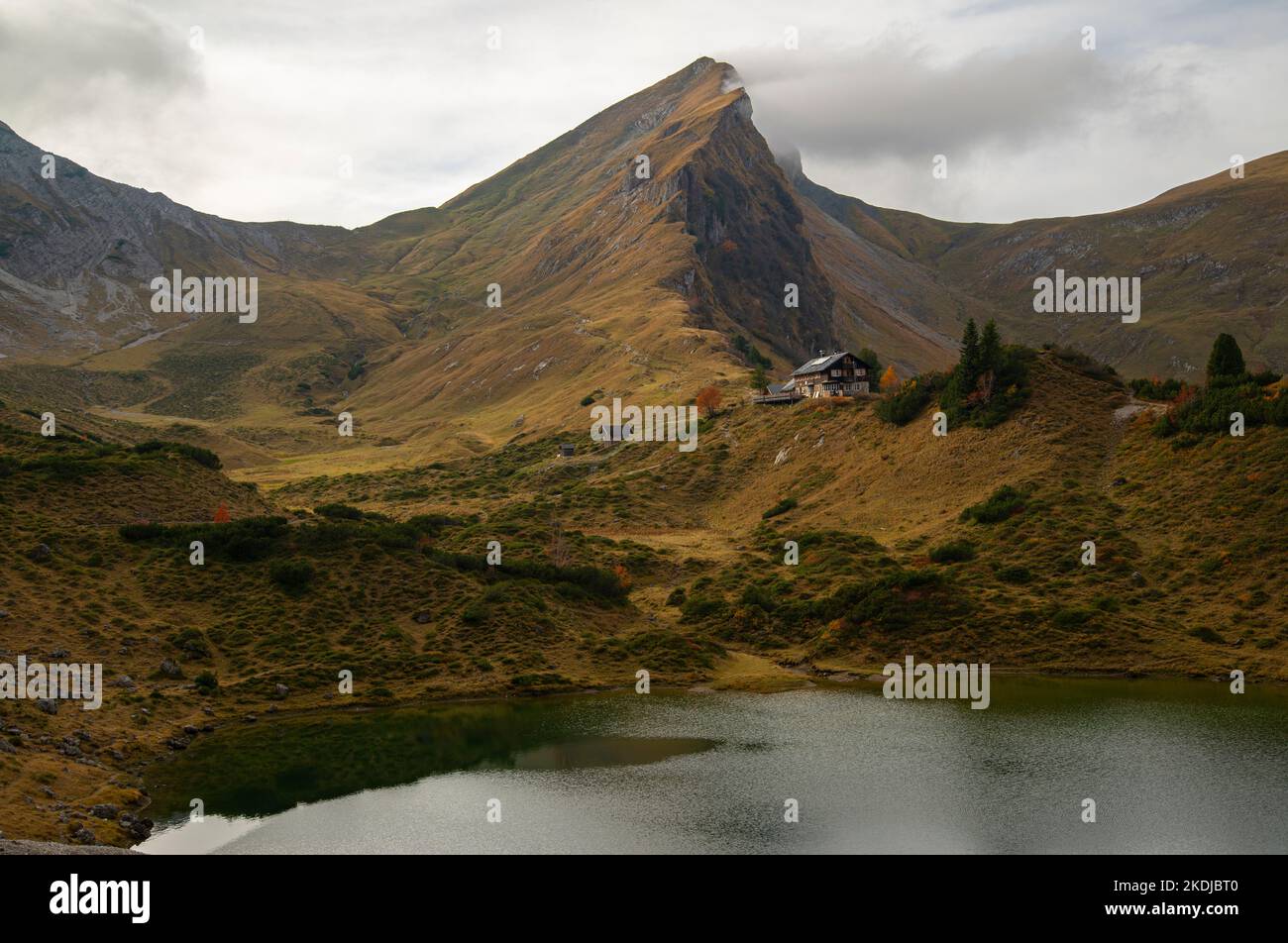 View of the Landsberger Hütte in the Tannheimer Tal Stock Photo - Alamy