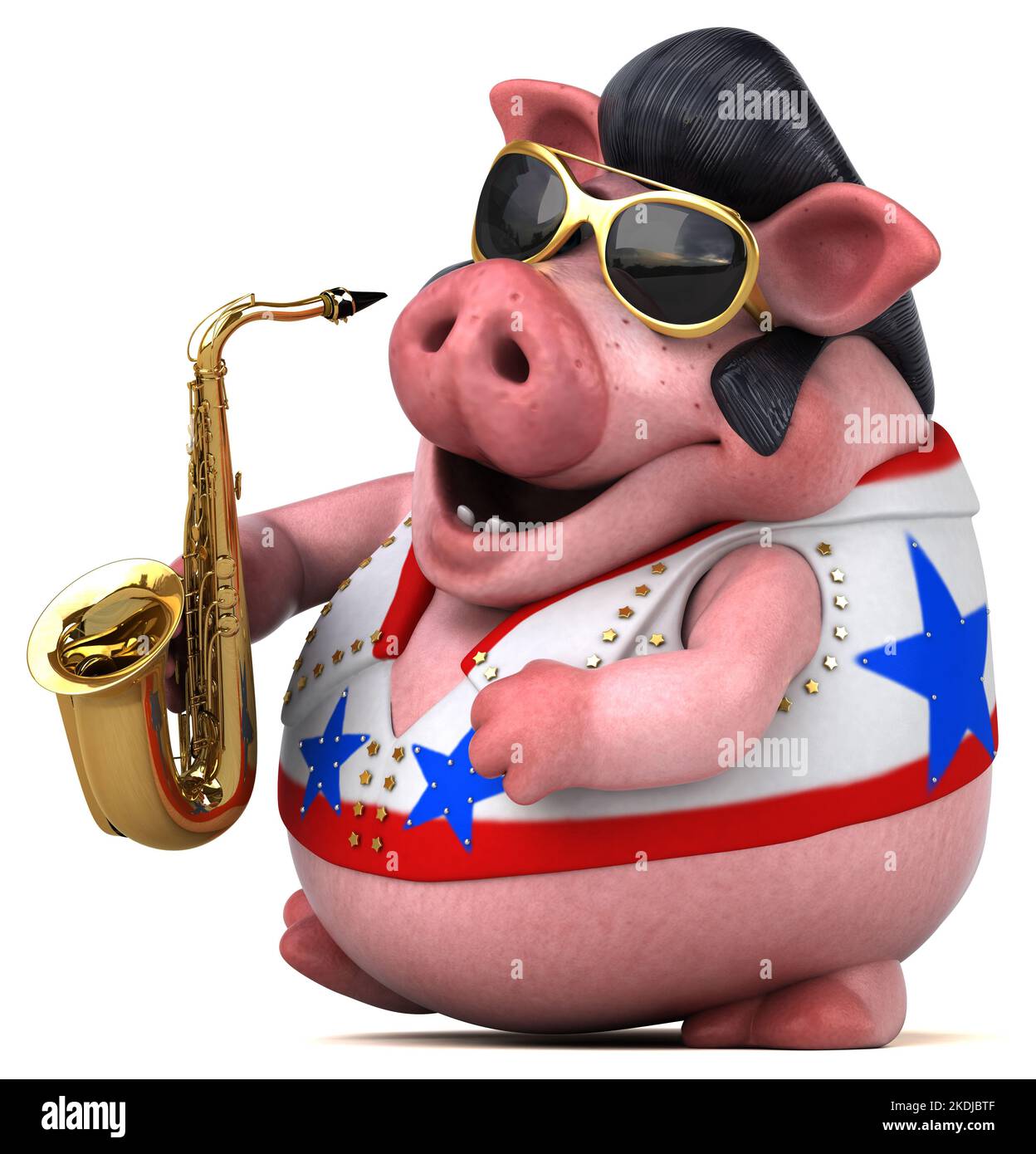 Fun 3D cartoon illustration of a pig rocker Stock Photo - Alamy