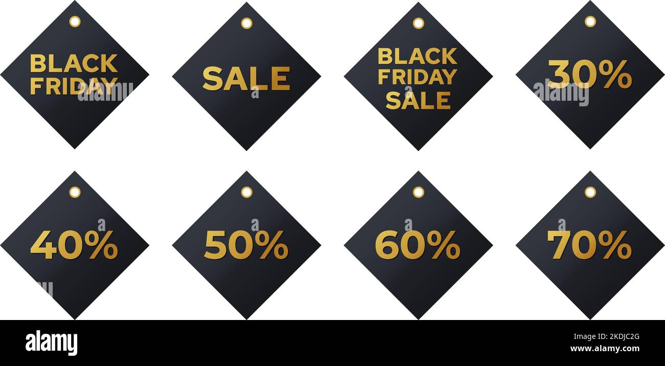 Black friday sales labels. Discount tags golden letters on a dark ...