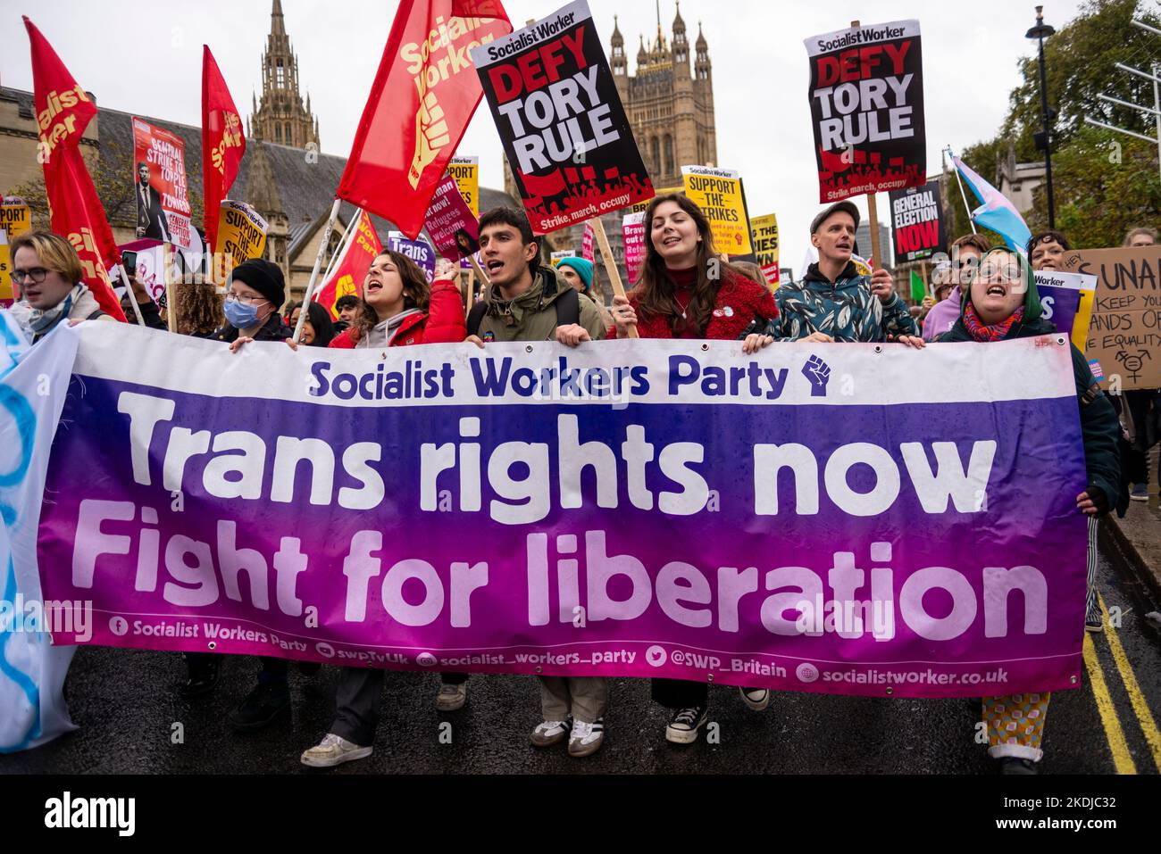 Trans rights banner at a protest in London against Conservative ...