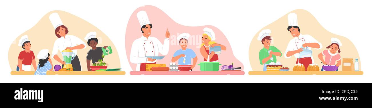 Kids cooking course vector scene isolated set Stock Vector Image & Art ...
