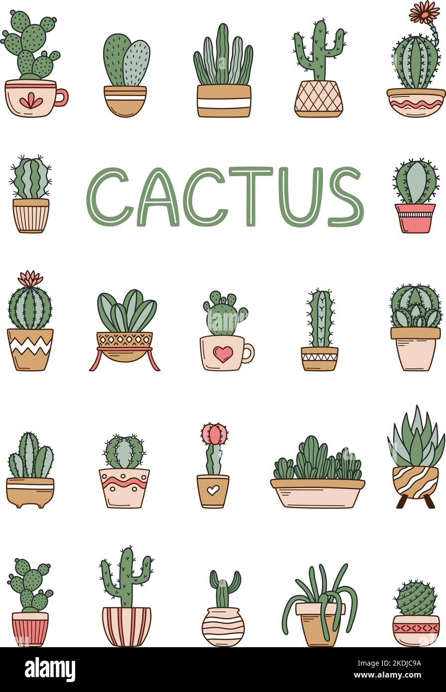 Cute cactus in flower pots set Stock Vector Image & Art - Alamy