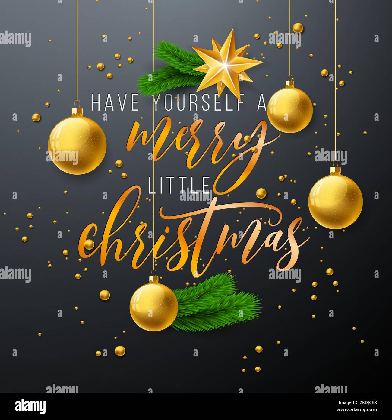 Merry Christmas and Happy New Year Illustration with Gold Glass Ball ...