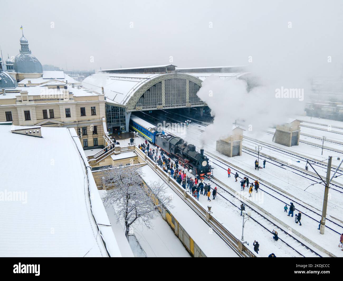 old steam retro train at Lviv railway station Stock Photo - Alamy