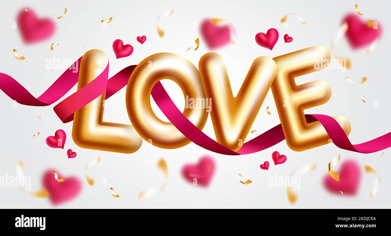 Love celebration vector concept design. Love metallic balloon text in ...