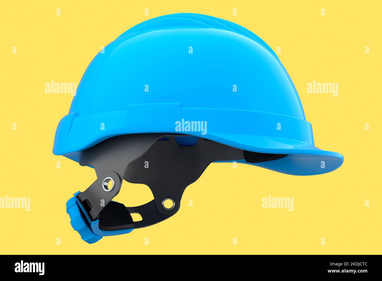 Blue safety helmet or hard cap isolated on yellow background. 3d render ...