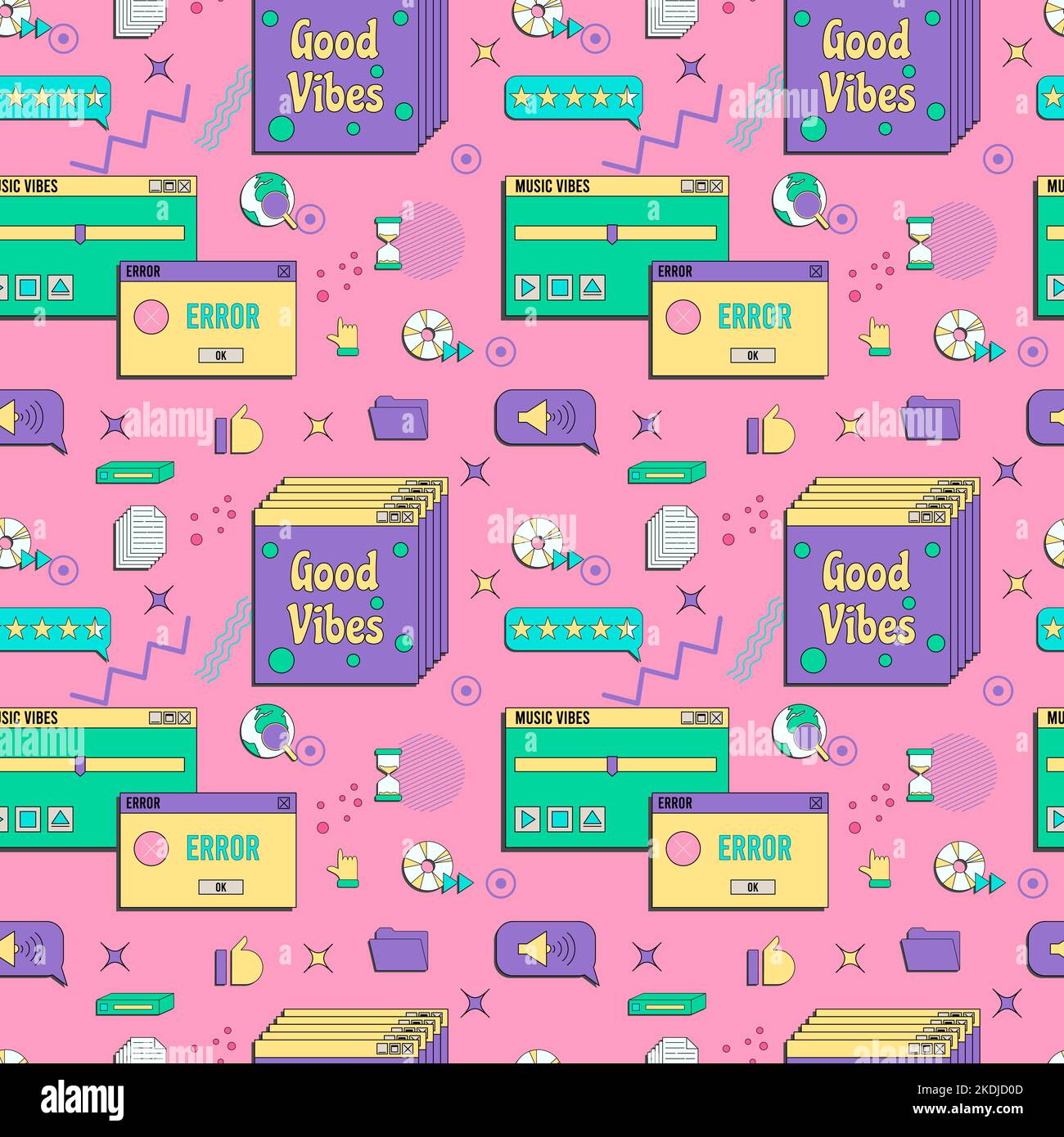 Vaporwave Ui And Ux Elements Seamless Pattern Pc Retro Game Frame