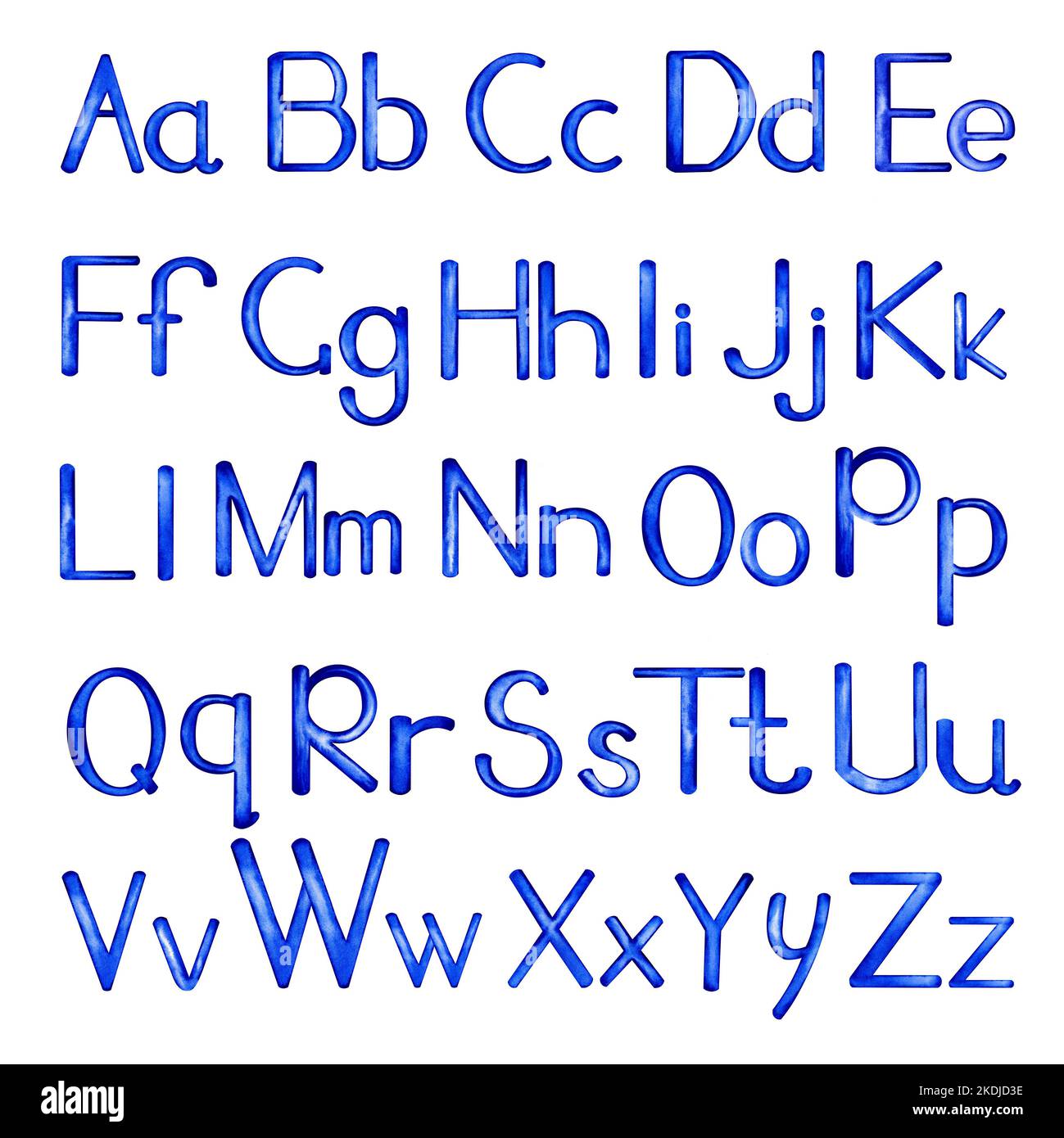 Alphabet. Handwritten blue watercolor alphabet. Watercolor ...