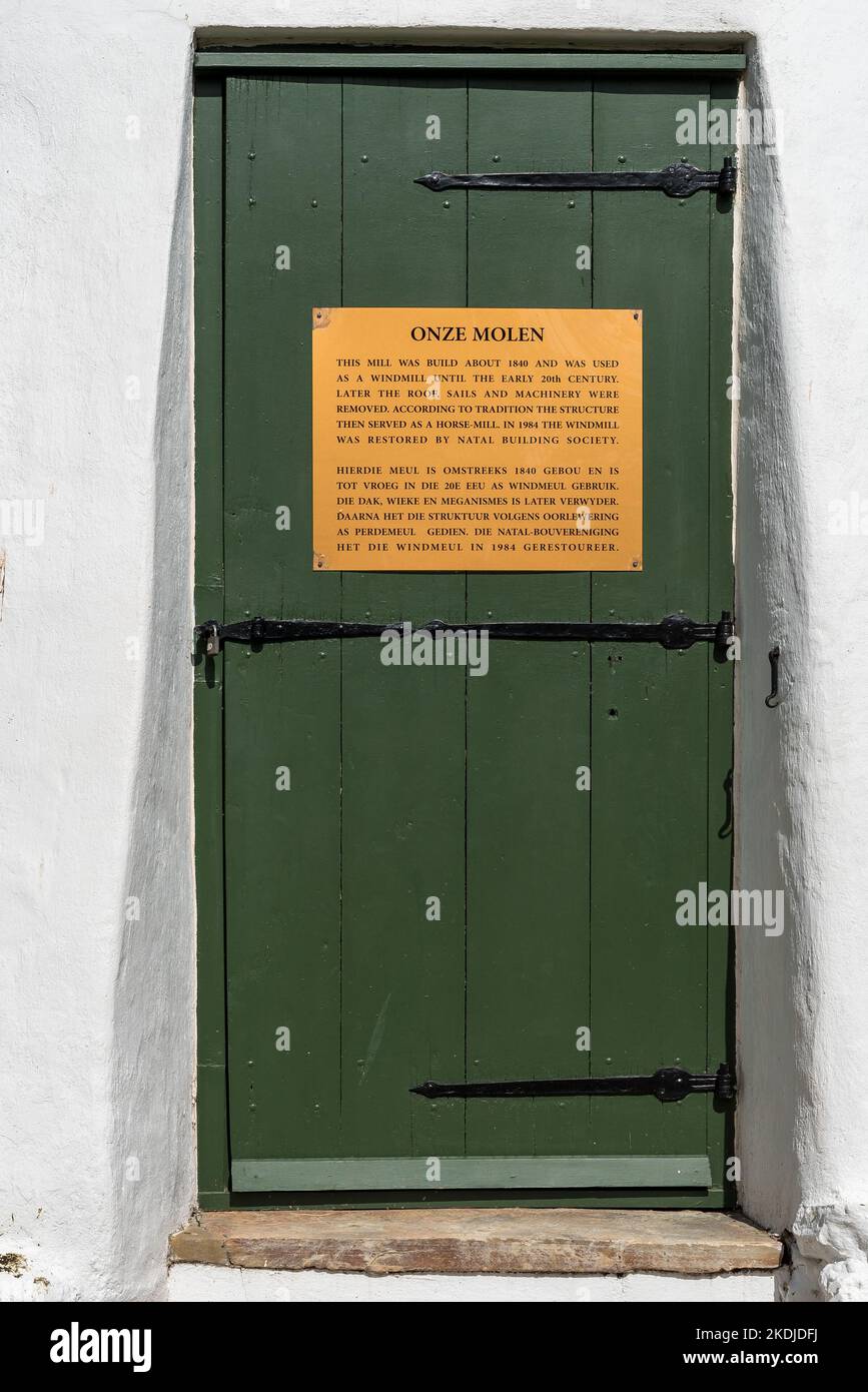 DURBANVILLE, SOUTH AFRICA - SEP 12, 2022: Entrance door to Onze Molen ...