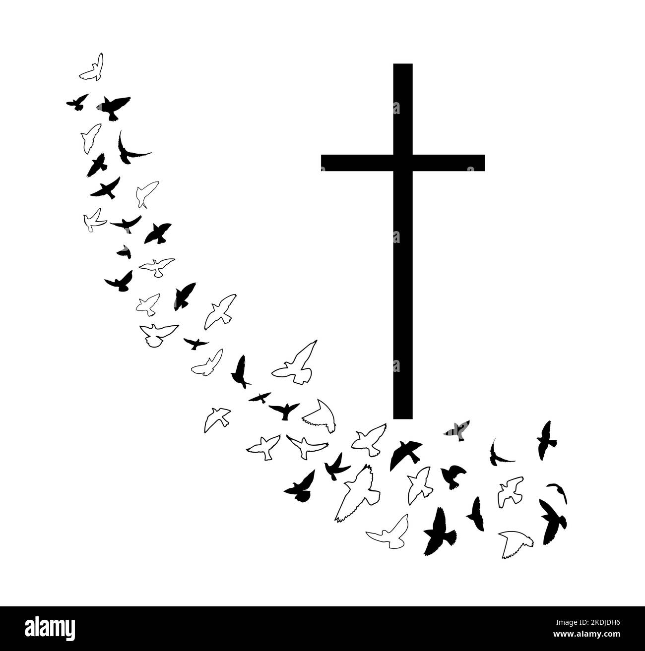 Dove flying with a Symbol of Religion. Cross. Dove Of Peace. No war ...