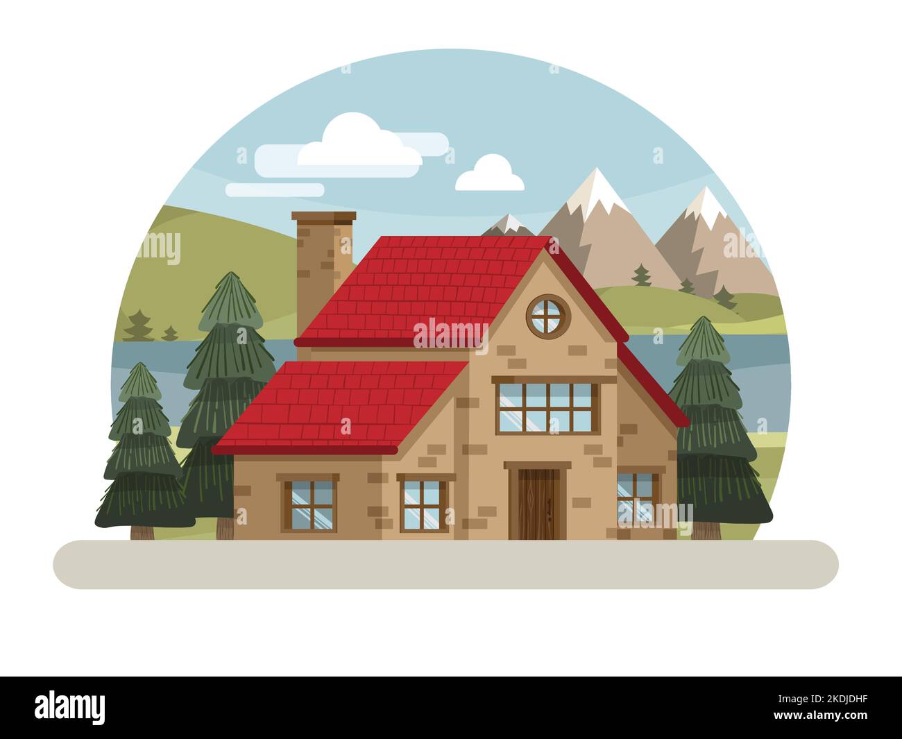 Country house on a mountain landscape background. Vector illustration ...