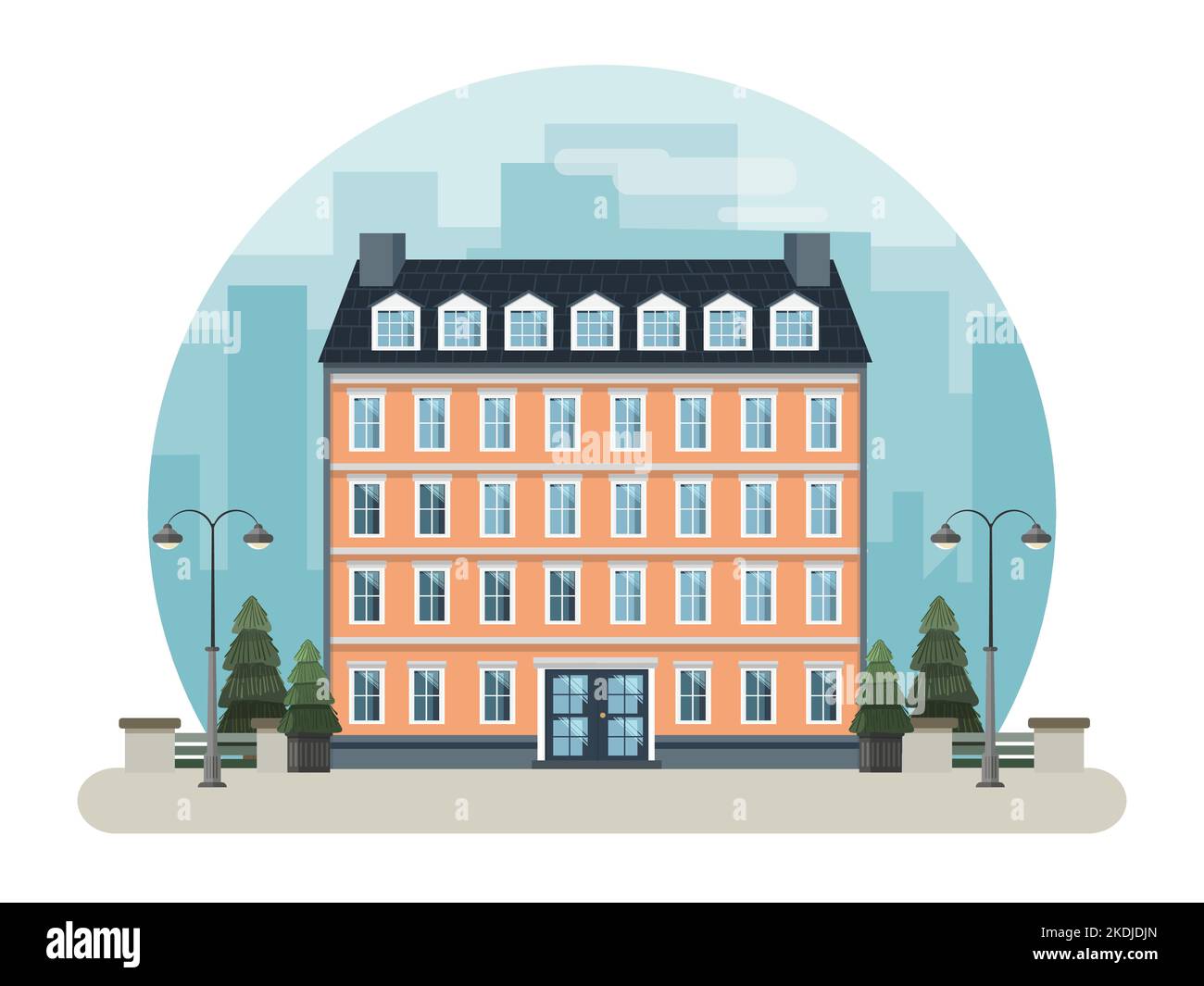 Apartment building on a cityscape background. Condominium house. Vector ...