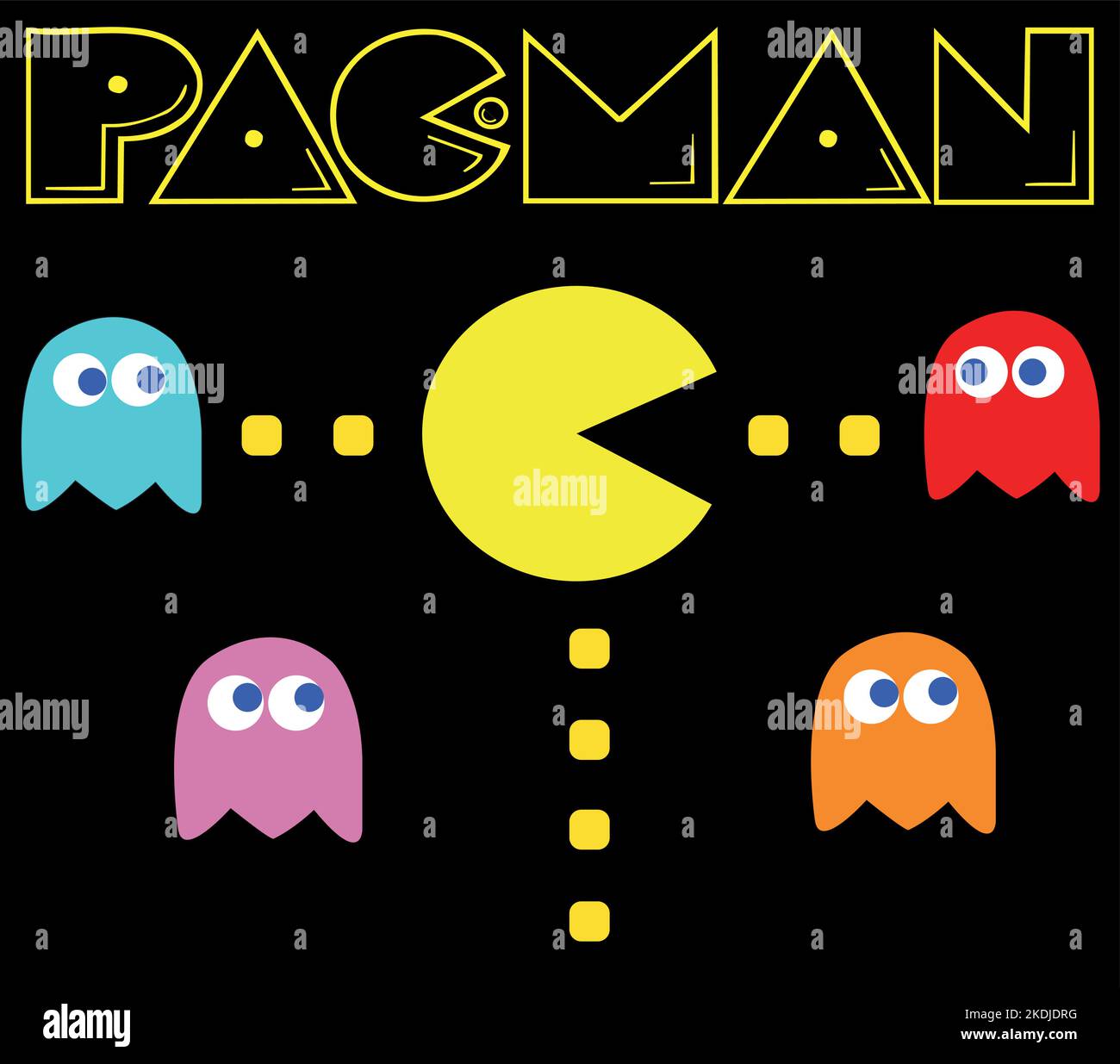 Pac-Man with his enemies vintage game theme vector illustration. Retro ...