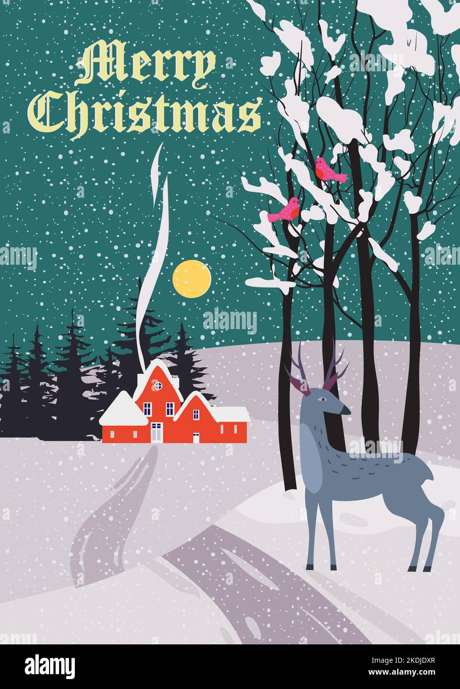 Winter village rural winter snow landscape, Merry Christmas retro ...