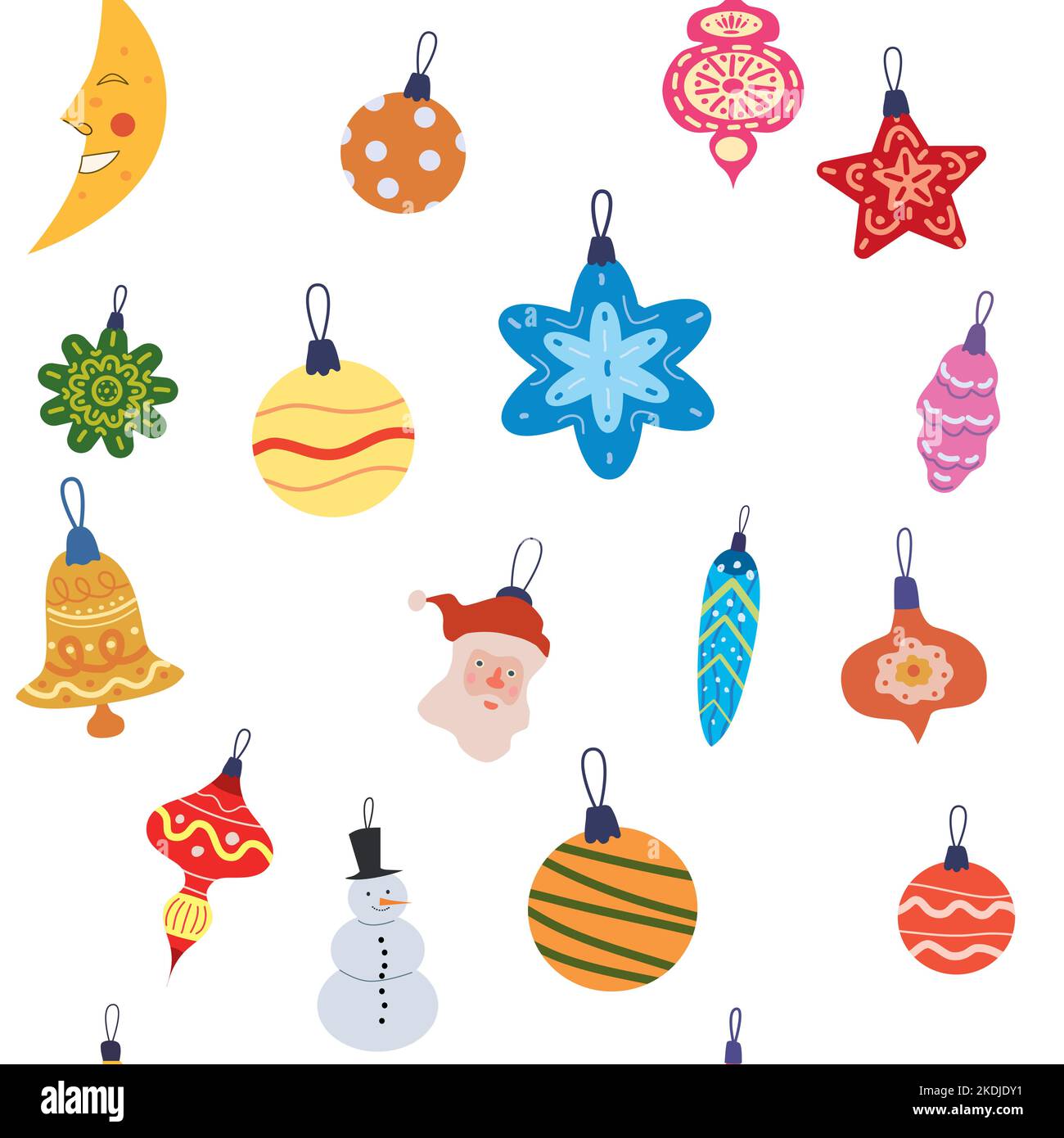 Christmas seamless pattern retro balls, toys. Doodle vintage icons ...