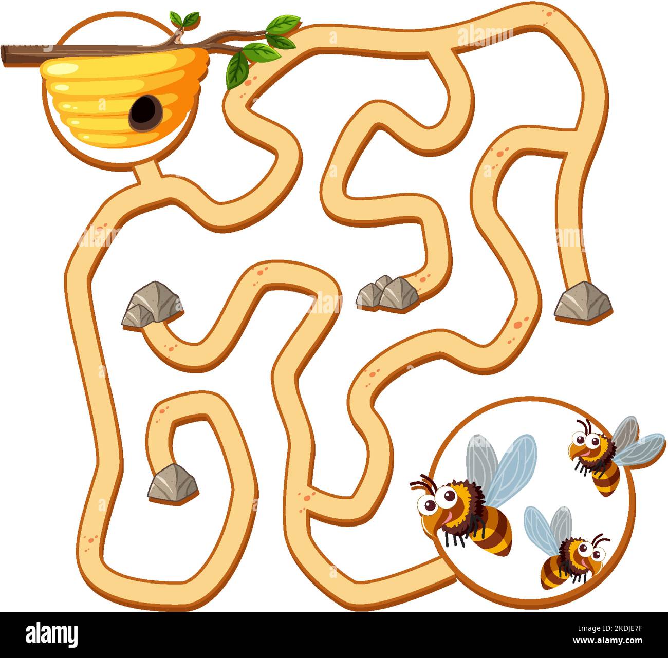 Maze game template in honeybee theme for kids illustration Stock Vector ...