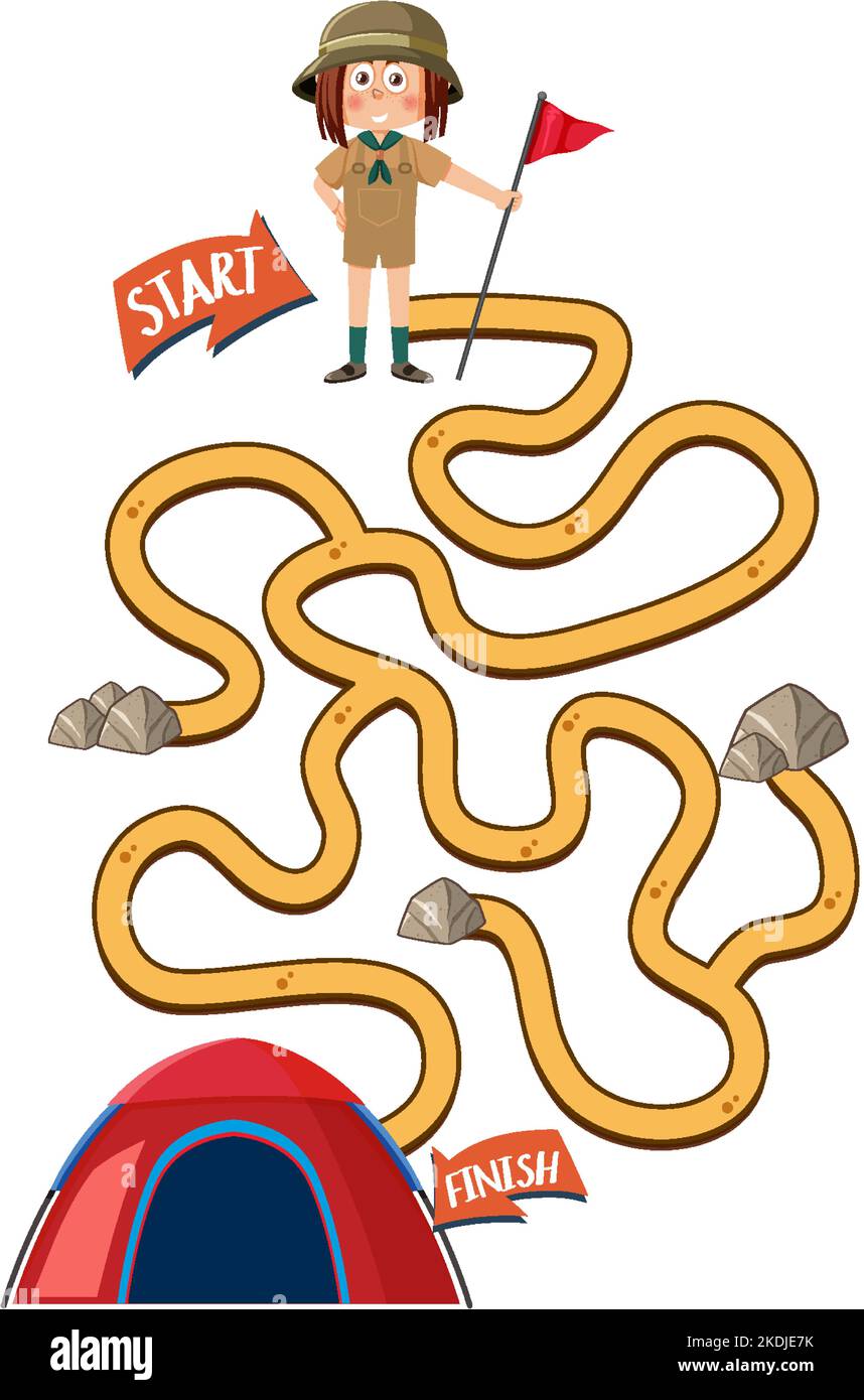 Maze game template in camping theme for kids illustration Stock Vector ...