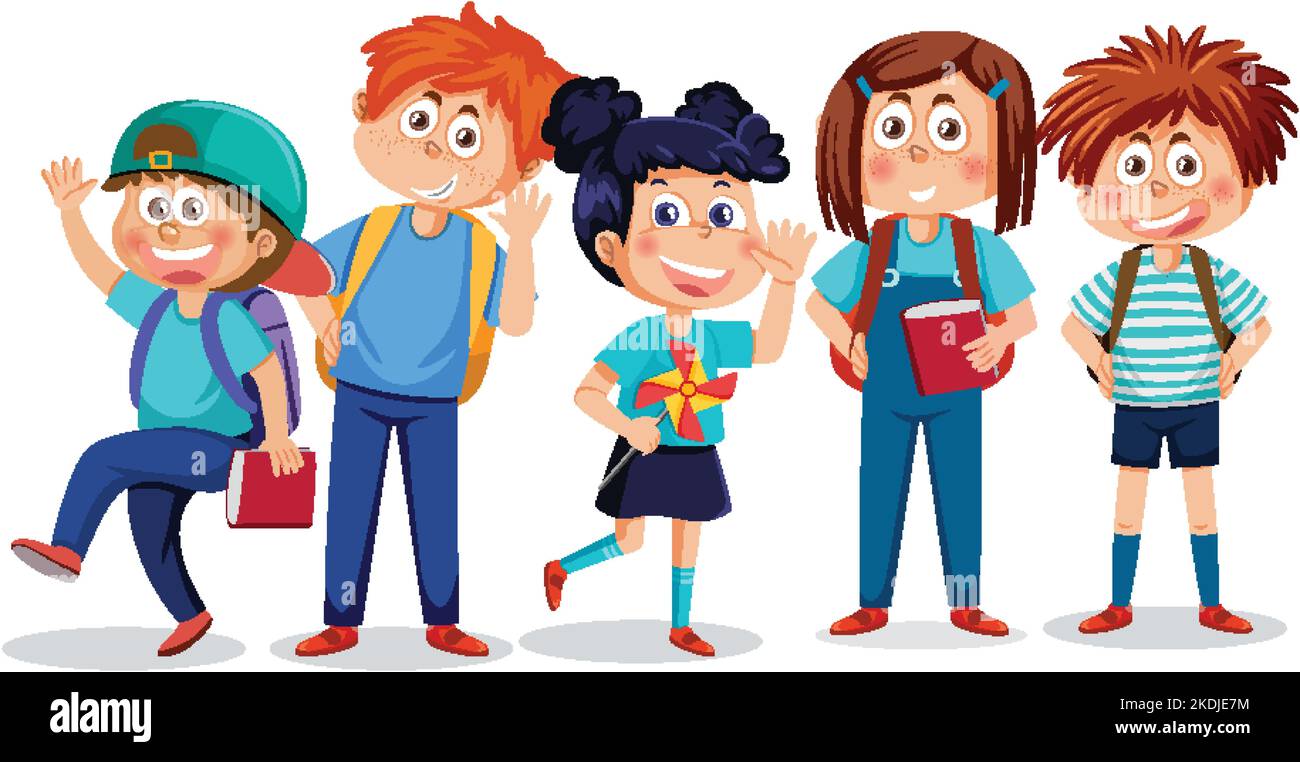 School kids cartoon characters set illustration Stock Vector Image ...