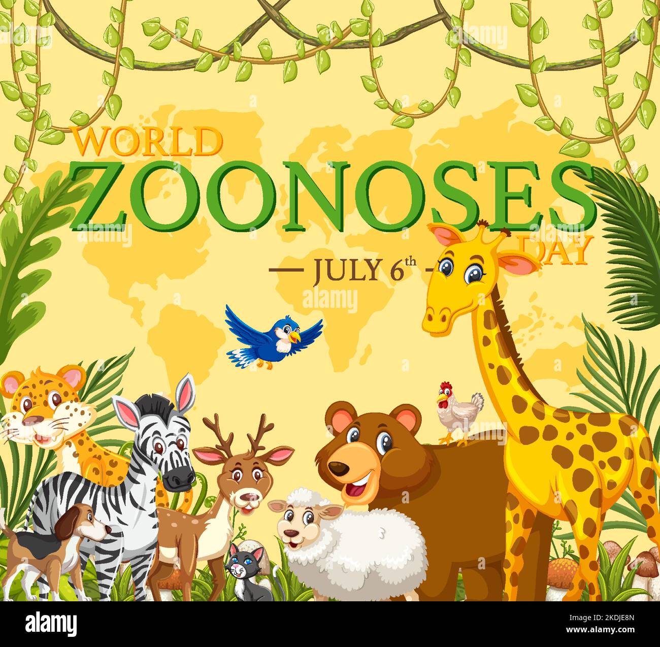 World zoonoses day cartoon poster illustration Stock Vector Image & Art ...