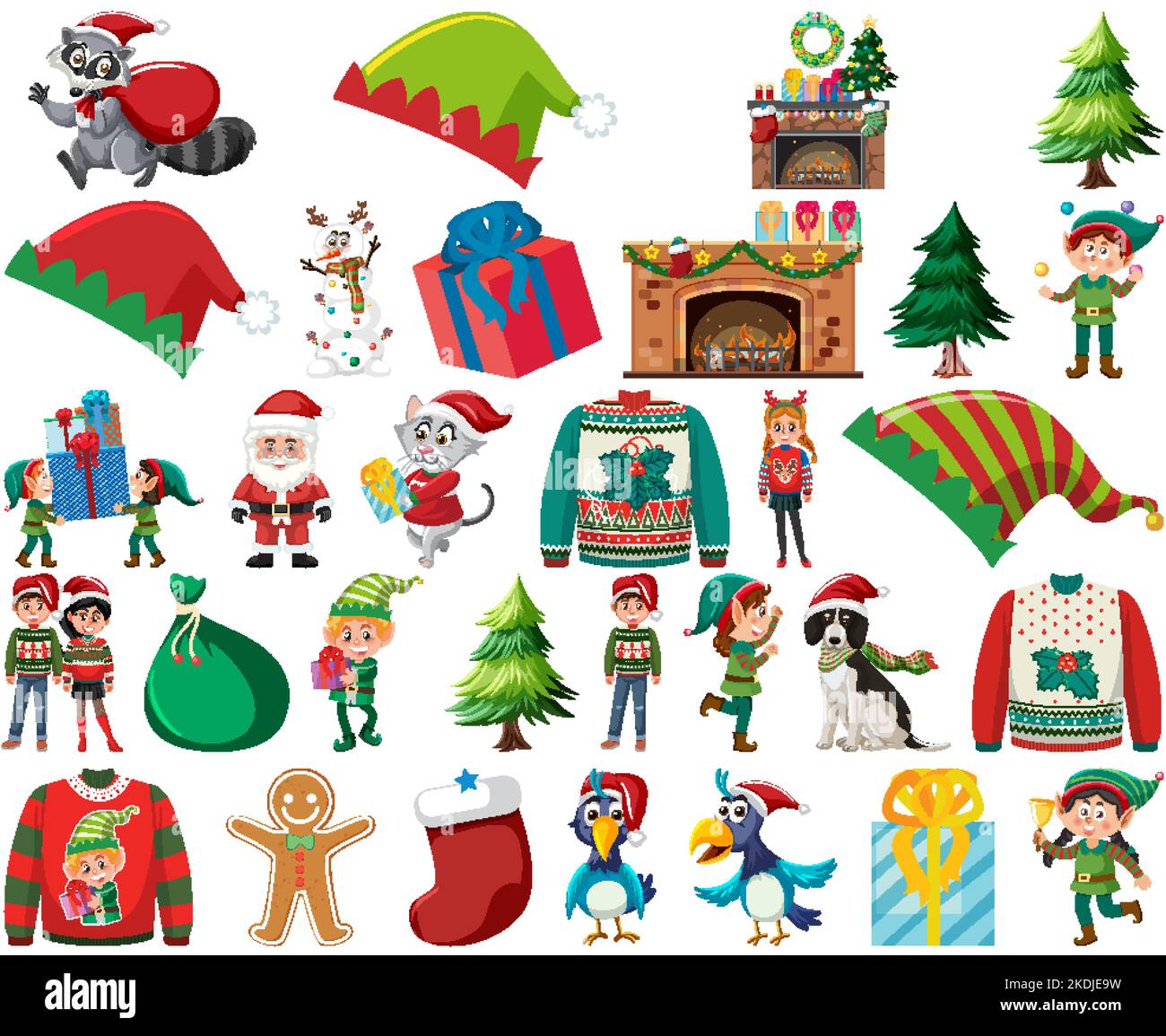 Christmas characters and elements set illustration Stock Vector Image ...