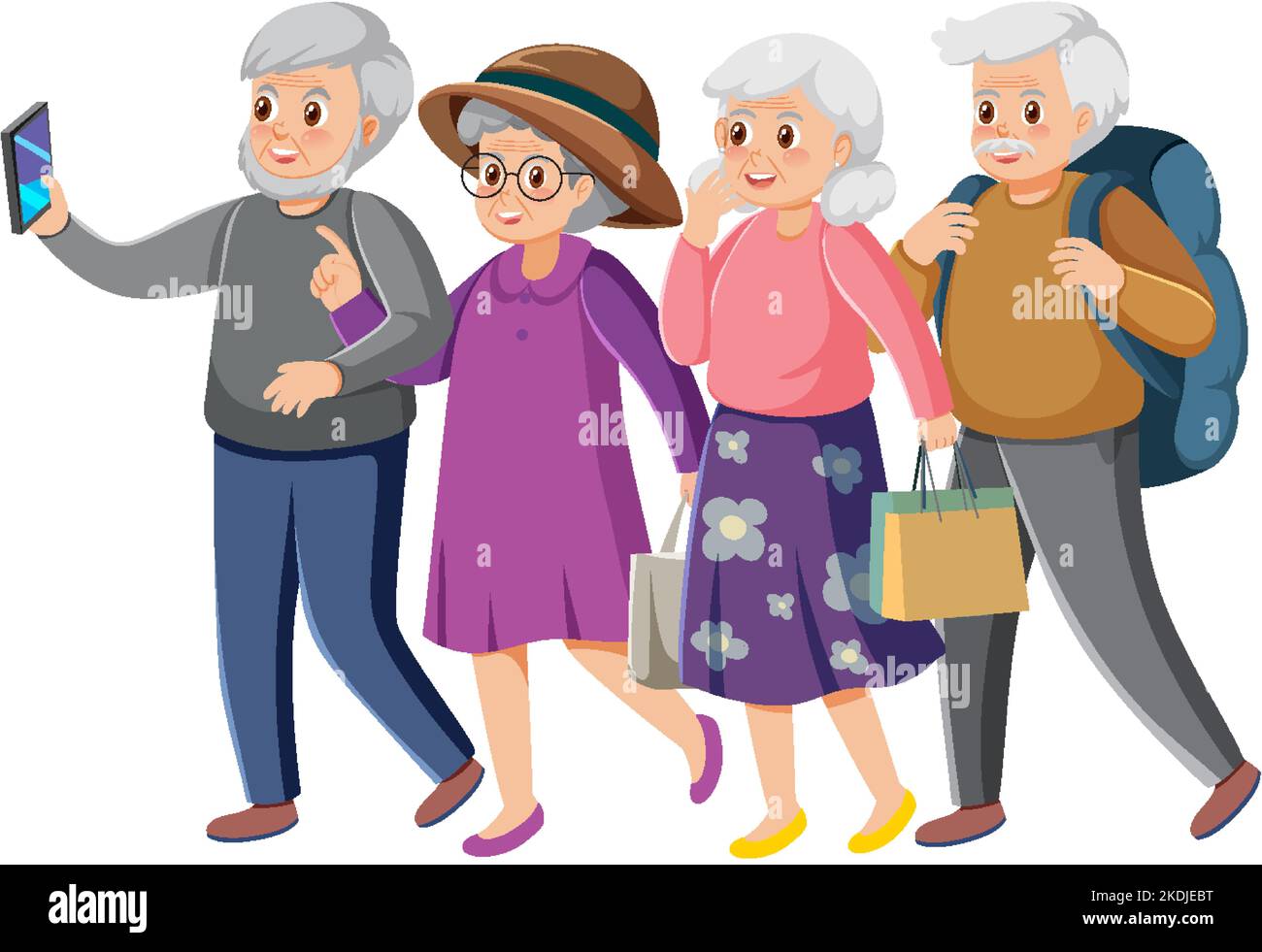 Elderly tourists group cartoon character illustration Stock Vector ...