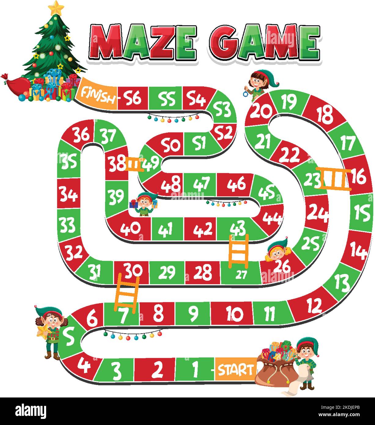Maze game template in Christmas theme for kids illustration Stock ...