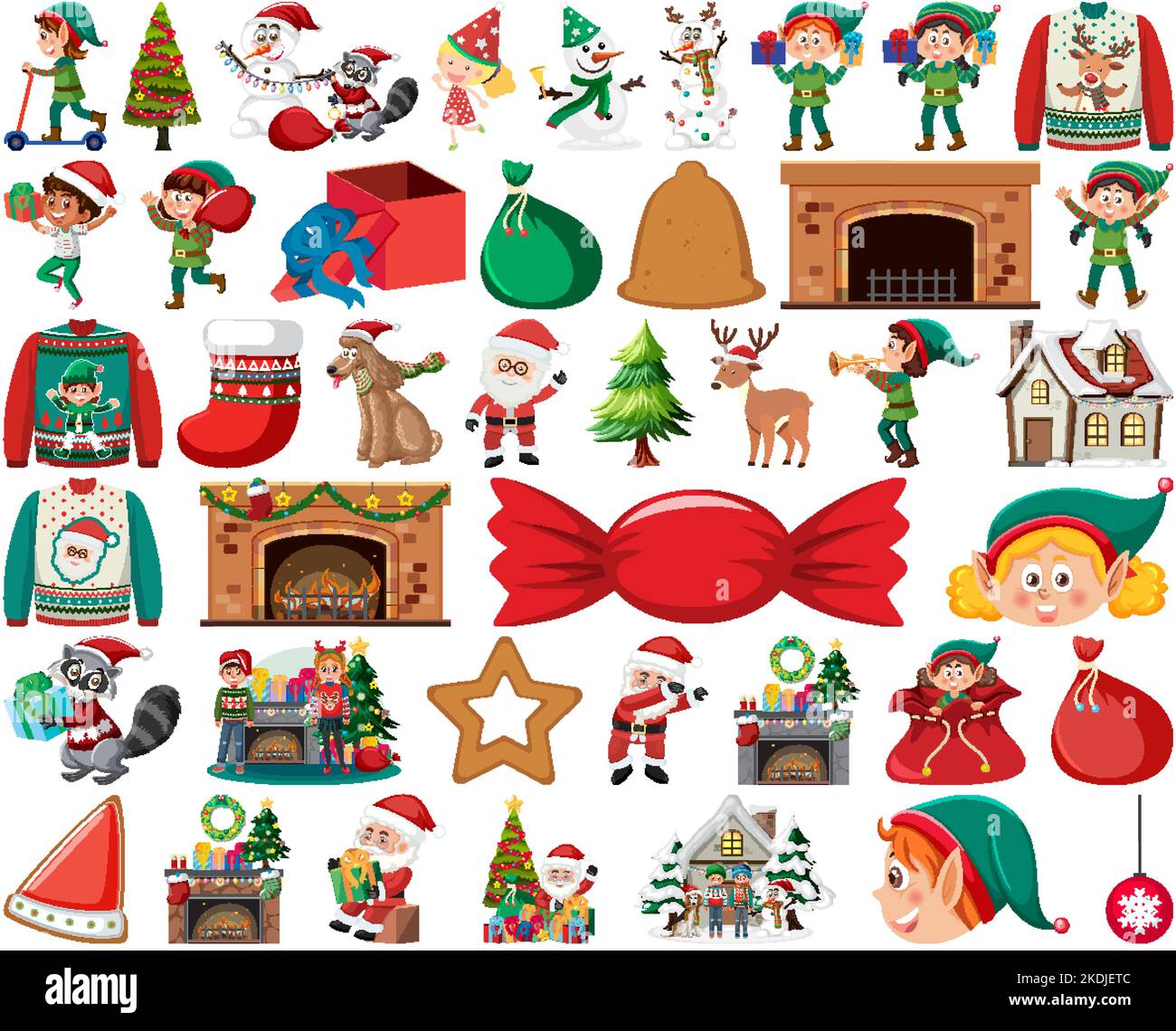 Christmas characters and elements set illustration Stock Vector Image ...