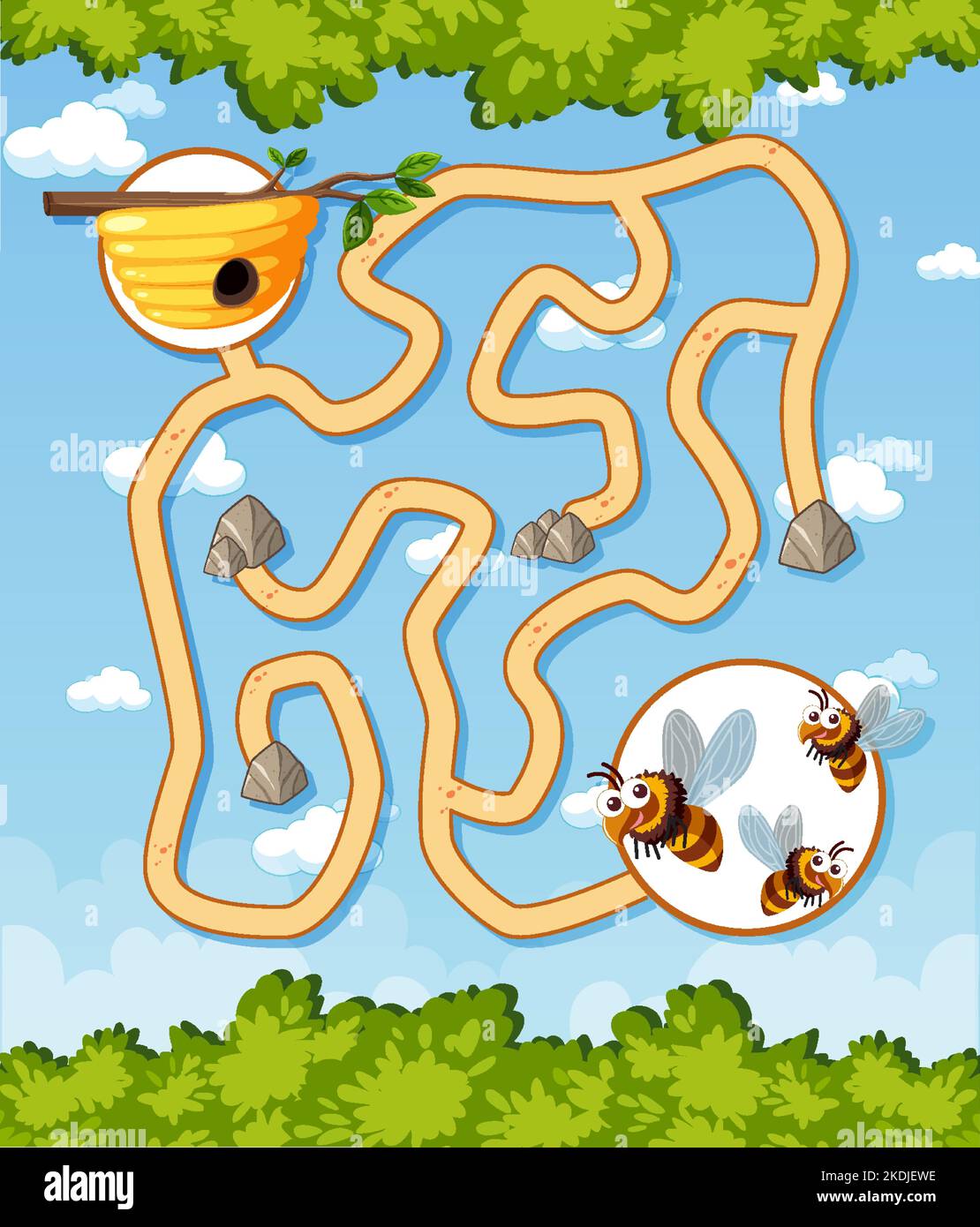 Maze game template in honeybee theme for kids illustration Stock Vector ...