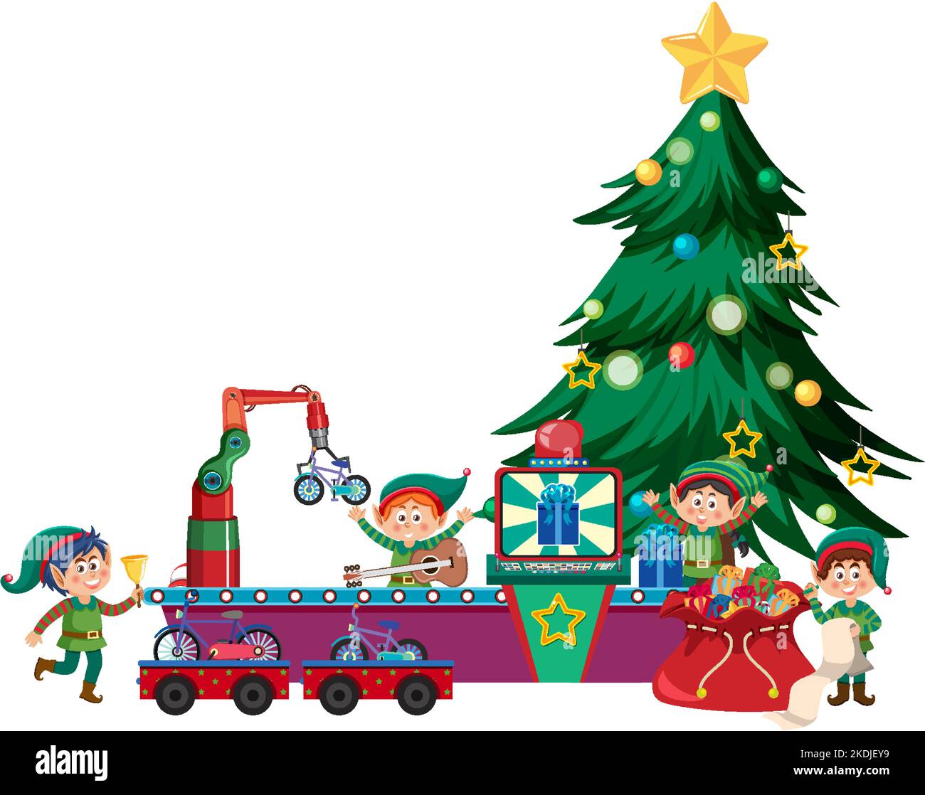 Santa Claus and elfs delivery gift for Christmas illustration Stock ...
