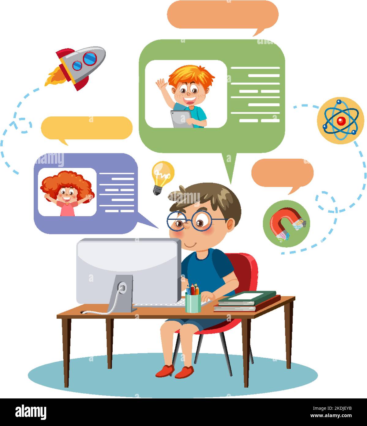 A boy chatting with his friends on computer illustration Stock Vector ...