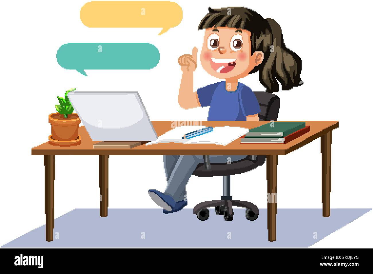 A girl studying online with tablet illustration Stock Vector Image ...