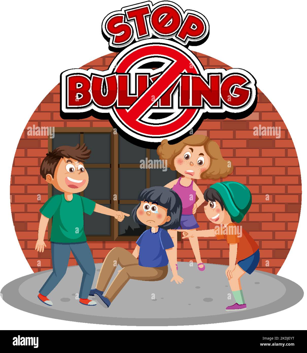 Stop bullying text with school kids illustration Stock Vector Image ...