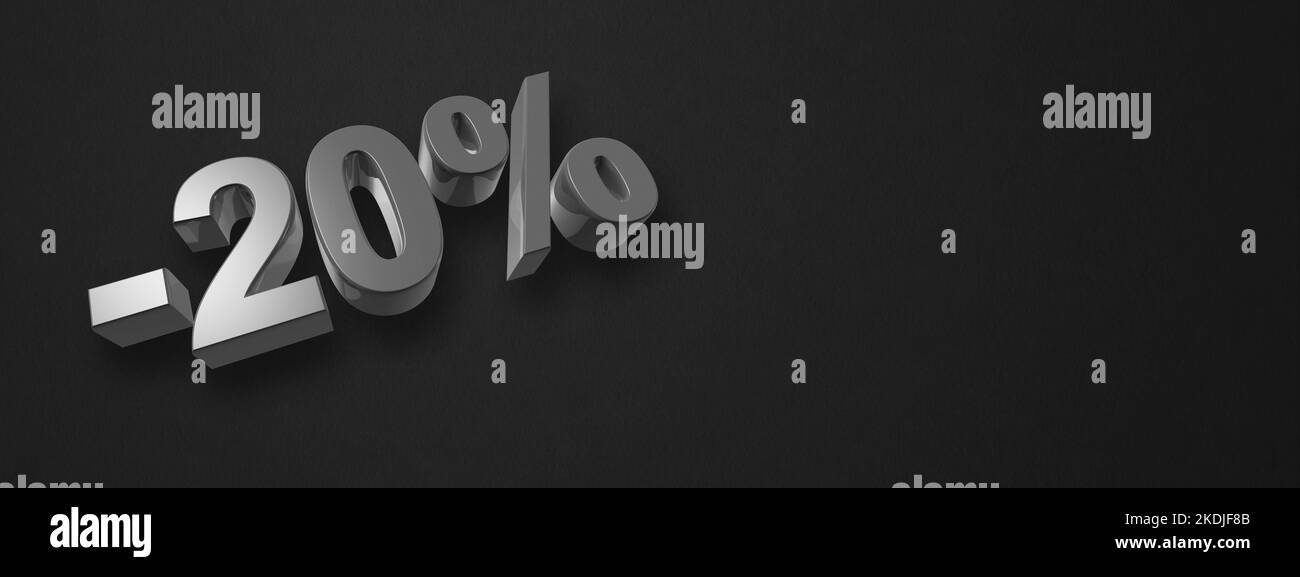 20% off discount. Offer sale. 3D illustration isolated on black ...