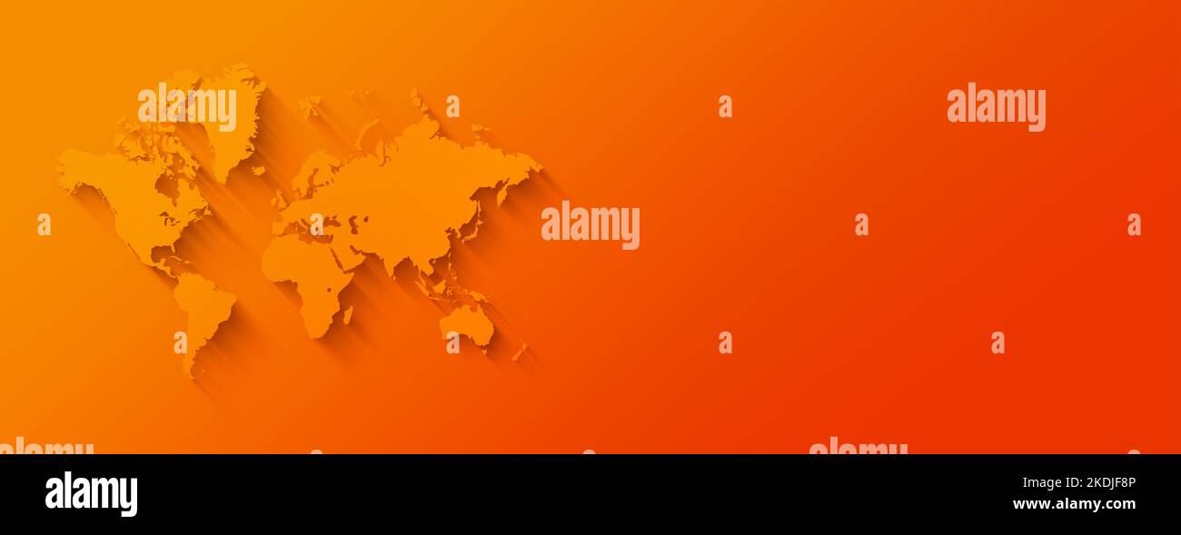 World map illustration isolated on orange background. Horizontal banner ...