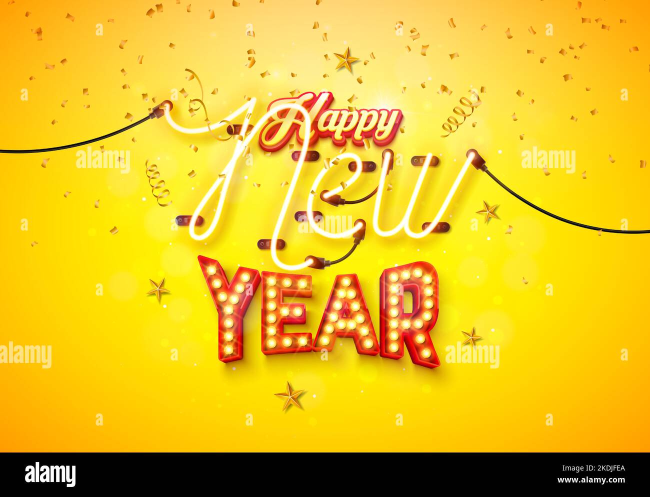 Happy New Year 2023 Illustration with Glowing Neon Light and Marquee ...